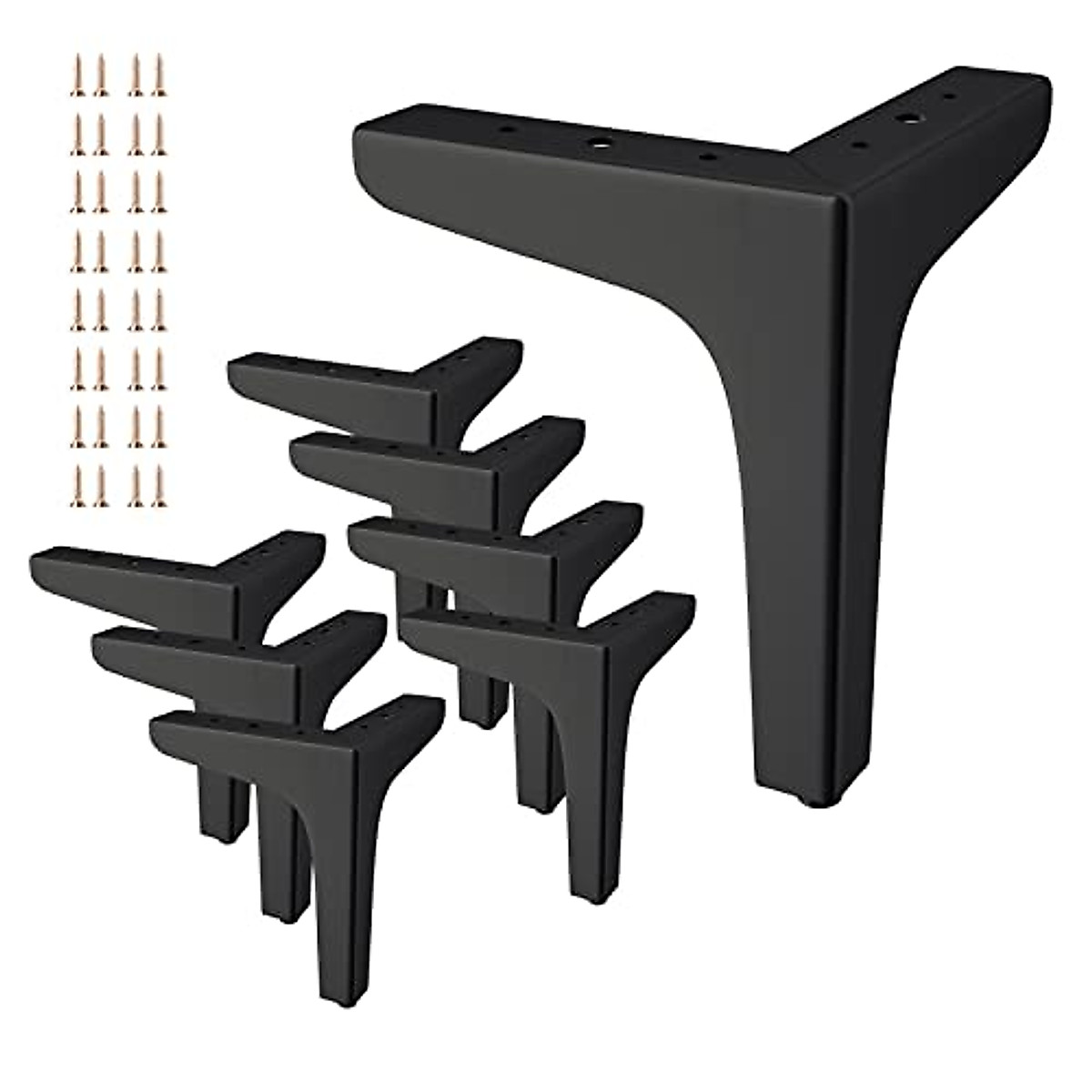 SVISNA 6 Inch Black Furniture Leg Metal 8PCS, Home DIY Heavy Duty Replacement Feet for Bookshelf, Sofa, Cabinet, Chair, Couch, Coffee Table, Desk, Bench, Ottoman, Nightstand, etc