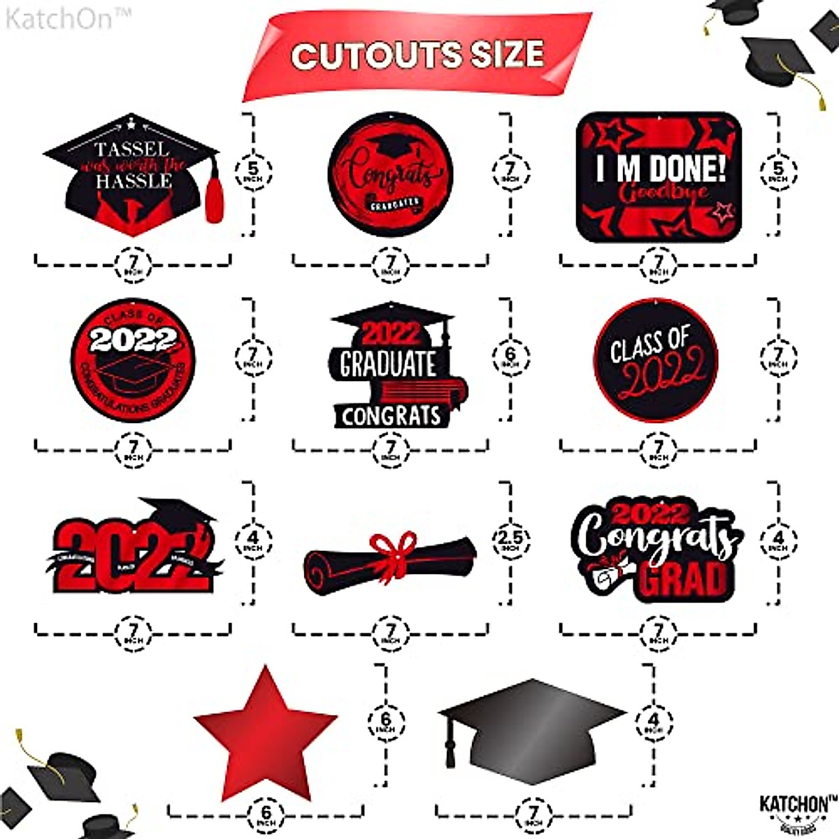 45 Pieces, Red Graduation Hanging Decorations - Large Cutout, No DIY | Graduation Swirls, Red and Black Graduation Decorations 2022, Graduation Hanging Swirls Decorations, Graduation Party Decorations