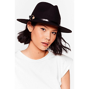 Classic Wide-Brim Fedora-Hats for Women Men Fedora Hat with Belt Buckle Felt Panama Hat Black