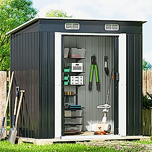 HOGYME Storage Shed 6' x 3.6' Outdoor Storage Metal Shed Garden Sheds with Double Sliding Door, Steel Tool Sheds for Lawnmower, Generator, Bike, Trash Can Gray