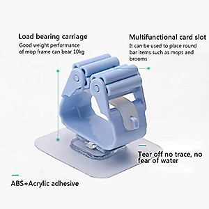 8PCS Broom Holder Wall Mount , No Drilling Self Adhesive Broom Holder, Broom and Mop Organizer Holer Cleaning Supplies Organizer（2Blue/2White/2Pink/2Grey)