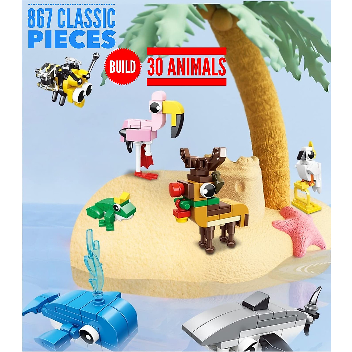 QPZ 30 Sets of Small Cute Animals (867 Pieces) Mini Horse Cat Dog Pets Safari Jungle Farm Zoo Kits, Classic Building Blocks Value Sets Compatible