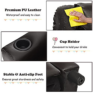 Costzon Kids Recliner Chair with Cup Holder, Toddler Furniture Children Armrest Sofa w/Headrest & Footrest for Girls Boys Baby Bedroom, Kids Room, PU Leather Kids Recliner Couch (Brown)