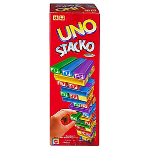 Mattel Games UNO StackoGame for Kids and Family with 45 Colored Stacking Blocks, Loading Tray and Instructions, Makes a Great Gift for 7 Year Olds and Up (43535)