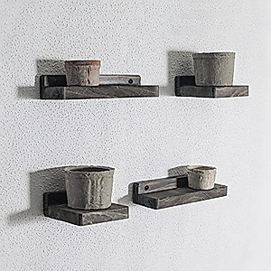 Freezing point Set of 2 Natural Wood 8Inch Small Wall Shelf Mini Floating Shelves for Wall Decor Plant Collectibles Mounted Kitchen Bathroom Bedroom Corner Decorative Storage Tiny Stand Black Grey