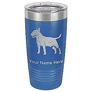 LaserGram 20oz Vacuum Insulated Tumbler Mug, Bull Terrier Dog, Personalized Engraving Included (Dark Blue)
