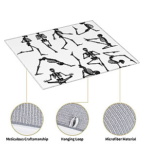 Human Skeletons Black Printed Drying Mat For Kitchen Ultra Absorbent Microfiber Dishes Drainer Mats Non-Slip Silicone Quick Dry Pad - 18 X 16inch