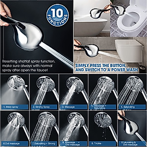 High Pressure 9'' Rainfall Shower Head With Handheld Combo, 10-Setting Handheld Shower Head Built-In Power Wash, 11'' Extension Arm Height/Angle Adjustable With Holder & 60" Hose - Polished Chrome