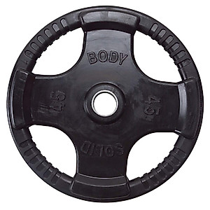 Body-Solid Quad Grip Design Rubber Plate - Olympic Weight Plates 355lbs. Set with Rubber Coating, Dumbbell & Bumper Weights for Barbell, Black