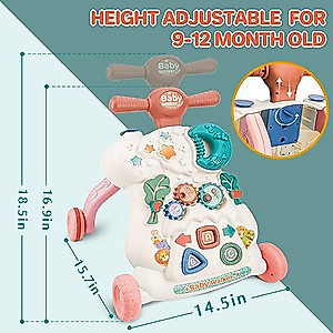 Alkinoos Baby Push Walker with Musical Play Table, Speed & Height Adjustable Learning Walker for Baby for 12 Month and Up - Pink Forest