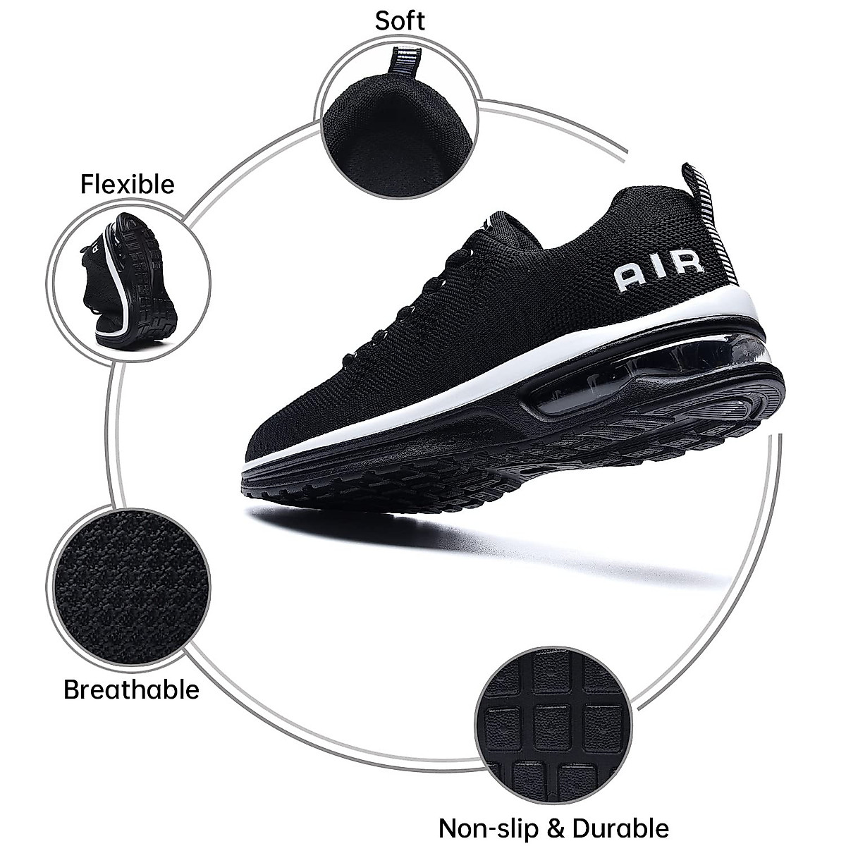 QAUPPE Womens Fashion Lightweight Air Sports Walking Sneakers Breathable Gym Jogging Running Tennis Shoes (Black US 10.5 B(M)