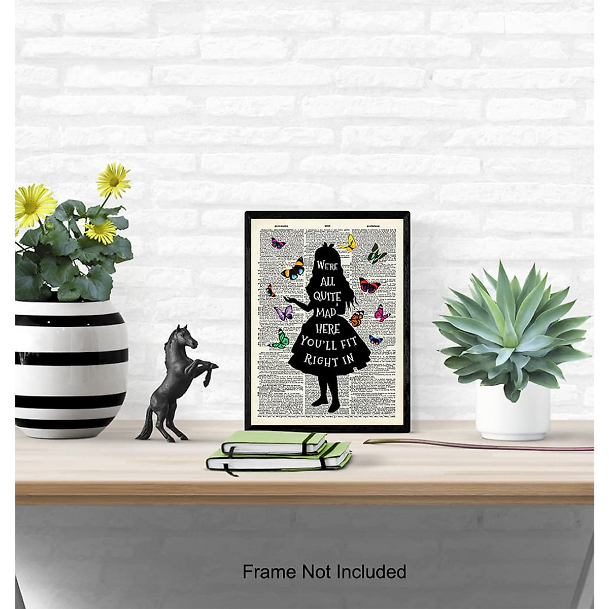 Alice Wonderland Quote Dictionary Wall Art - 8x10 Photo, Home Decor Poster - Unique Room Decorations for Bedroom, Office, Girls, Kids Room - Great Gift - 8x10 Unframed Picture Print