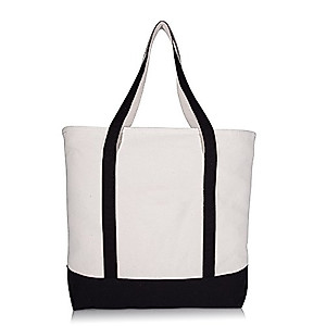 DALIX 22" Large Cotton Canvas Zippered Shopping Tote Grocery Bag in Black