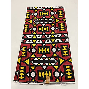 Beautiful African Wax Print Fabric | Simakaka African Print Fabric | Red, White, Yellow, Black African Print Fabric | African Tribal Print Fabric | Angola African Prints Fabric- 6 Yards