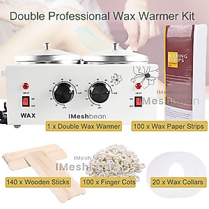 Double Wax Warmer Professional Electric Heater Hair Removal Dual Parrafin Hot Facial Skin Equipment SPA Adjustable Temperature with 140 Wooden Sticks
