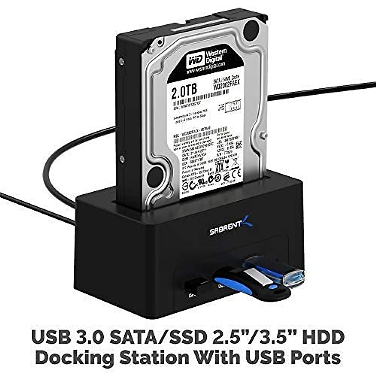 Sabrent USB 3.0 SATA/SSD 2.5" HDD Docking Station with 3 USB Ports + 4-Port USB 3.0 Hub with Individual LED Power Switches