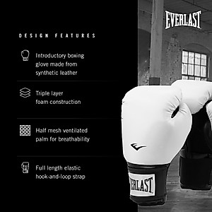 Everlast Prostyle 2 Boxing Gloves, Entry Level Training Gloves for Men and Women, Secure Fit Hook and Loop Closure & Ventilation, Heavy Bag & Speedbag Training 12 oz (White)
