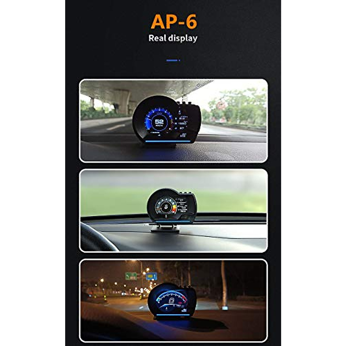 Heads Up Display, iKiKin Heads Up Display for Car HUD Display OBD2 GPS Dual System for All Cars, Shows Speed RPM Voltage Alarm etc.