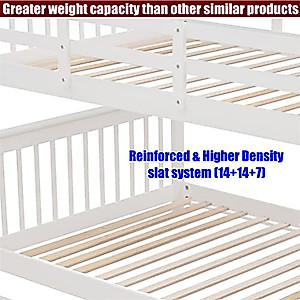 SNIFIT Upgraded Version & Stronger Solid Wood Convertible Bunk Bed Full Over Full with Trundle & Storage Shelves & Stairs, Thickened Reinforced Full Over Full Size Bunkbed (Easier Assembly) (White)