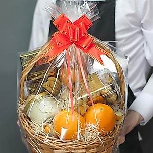 Aubeco 24 x 30 inch 20 Pcs Clear Basket Bags, Large Cellophane Wrap for Baskets, Plastic Bags for Basket