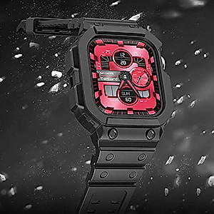 amBand Compatible for Apple Watch Band 45mm 44mm 42mm with Bumper Case, Rugged Men Bands for Apple Watch SE and iWatch Series 7 6 5 4 3 2 1, Sport Military Protective Cases Drop-Proof, Matte Black