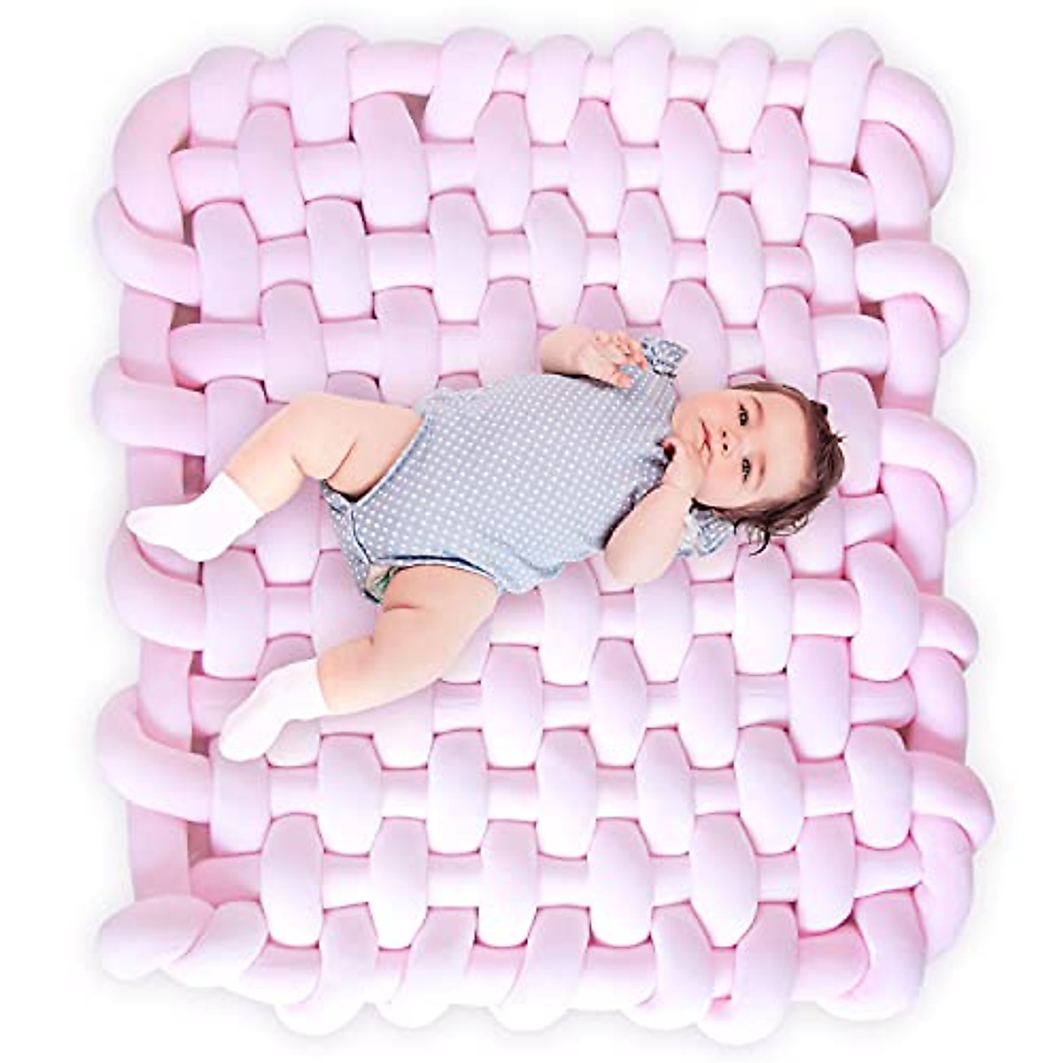 Lion Paw Knotted Braided mat Nursery Rugs for Kids Play and Sleeping Hand Made Baby Knot Floor Pillow Mat Thick Baby Crawling mat Anti-Slip Toddler Play mat Woven Carpet Floor Cushion-Pink