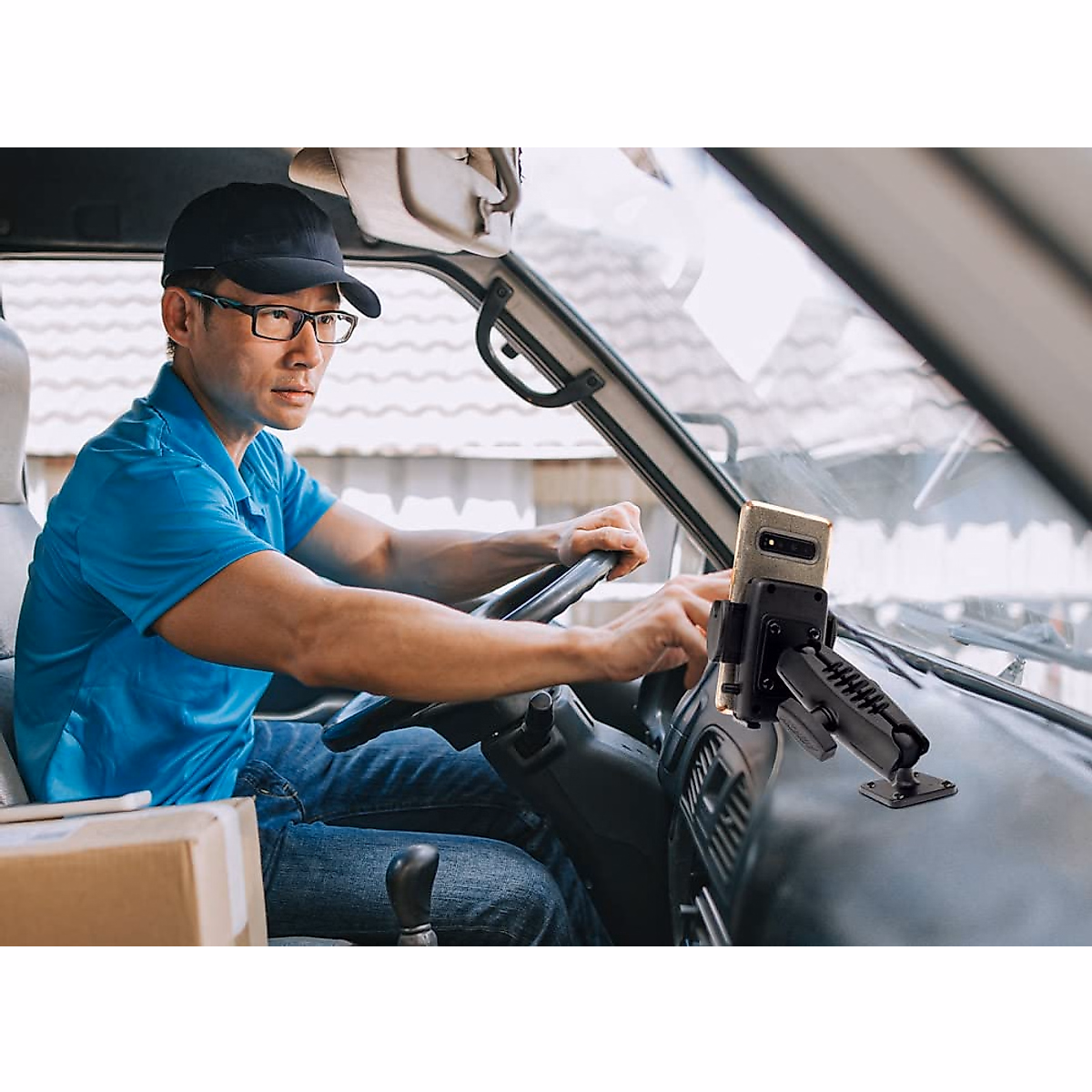 ARKON Mounts Drill-Base Mega Grip Phone Mount | Universal Phone Fit | 360° Adjustable Angle | Flat Surface AMPS Mounting | Compatible with iPhone, Galaxy, Note, Pixel, and More | SM4RM2XMAMPS