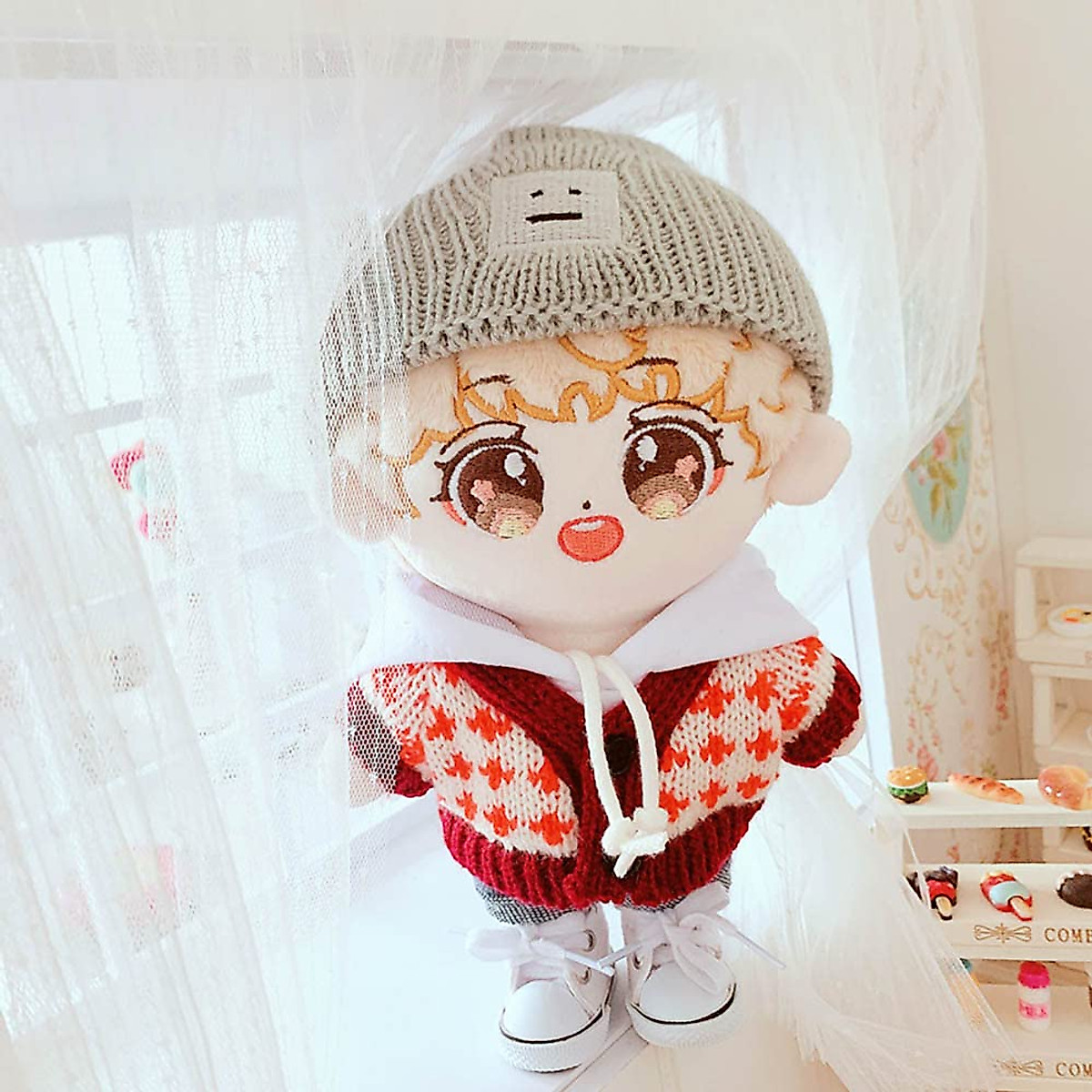 niannyyhouse Sweater Suit 4-Piece Set Dress Up Hat Jeans Hoodie 7.8in（20cm） Plush Doll Clothes Accessories