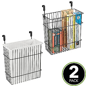 mDesign Steel Metal Wire Hanging Over Door Kitchen Storage Organizer Basket/Trash Can - Cabinet Door Holder Bins for Bags, Tin Foil, Wax Paper, Cling Wrap - Concerto Collection, 2 Pack, Matte Black