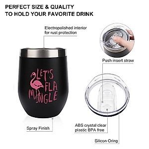 Pink Flamingo Let's Flamingle Wine Tumbler with Sliding Lid Stemless Stainless Steel Insulated Cup Outdoor Camping Mug black-style1