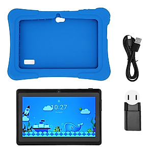 7 Inch Tablet for Android 10.0, 32GB ROM Quad Core for Android 10 Tablet, WiFi, Bluetooth, Dual Camera, with Soft Silicone, for Learning, Watching and Playing Games (US Plug)