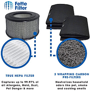 Fette Filter - Replacement 1 x HEPA Filter & 2 x Wrapping Carbon Pre-Filters Compatible with Honeywell 10500 (EV-10) 17000 17005 Part Number 20500. Combo Pack