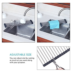 CNFZLIYUER Over The Sink Dish Drying Rack, Foldable Kitchen Roll Up Dish Drying Rack, Portable Stainless Steel Dish Drainer, Roll Up Dish Drying Rack for Kitchen Sink Counter (14.6"x11.8")
