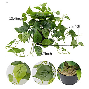 LOYWREE Artificial Plants in Pots, Faux Pothos Indoor Green Realistic Fake Plant for Home Office Garden Decoration - Black Pot