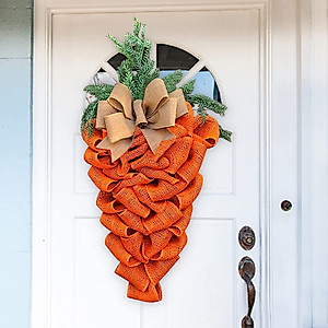 Easter Bunny Carrot Shape Wreath for Front Door Decoration,Artificial Carrot Wreath with Burlap Bow Simulation Carrot Hanging Wreath,for Home Festival Decor,Spring Garden Decoration,Easter Gift