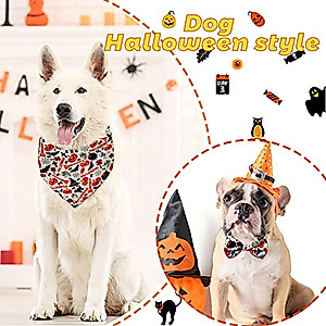 Halloween Dog Bandanas Boy Girl 4 PCS, Reversible Printing Pet Scarf, Pumpkin Ghost Candy Bat Bib for Small Medium Large Cat Dogs Owner Mom (Orange)