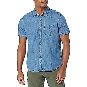 Levi's Men's Classic 1 Pocket Short Sleeve Button Up Shirt (Also Available in Big), Indigo Stonewash, X-Large