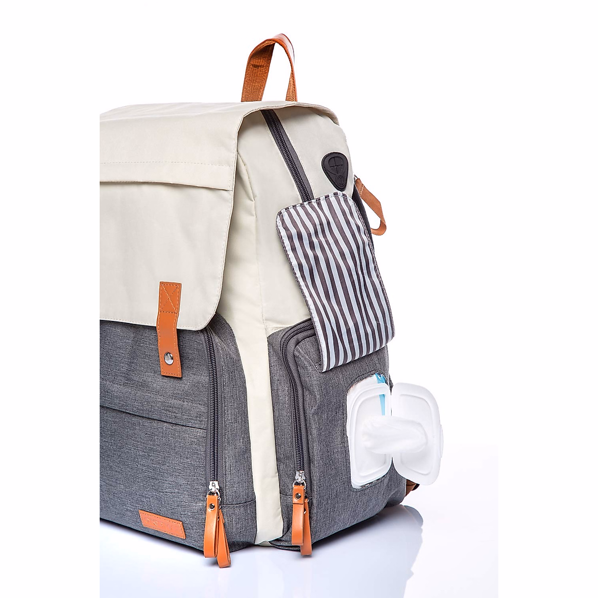 GISEMAI Phoenix Diaper Bag Backpack with Back Support, Wipes Dispenser, USB Charging Port, Stroller Straps & Changing Pad… (Beige)