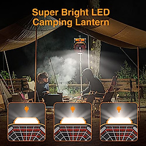 Camping Fan with LED Lantern, 25Hours Rechargeable Fan Portable Outdoor Tent Fan with Quiet Brushless Motor, 270°Head Rotation, Perfect Battery Operated Powered Fan for Picnic, BBQ, Fishing, Travel