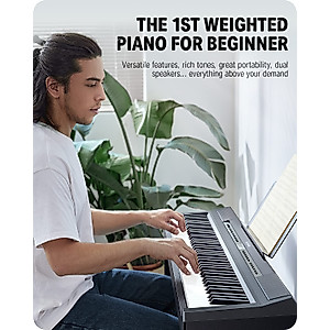 Donner DEP-20 Beginner Digital Piano 88 Key Full Size Weighted Keyboard, Portable Electric Piano with Sustain Pedal, Power Supply