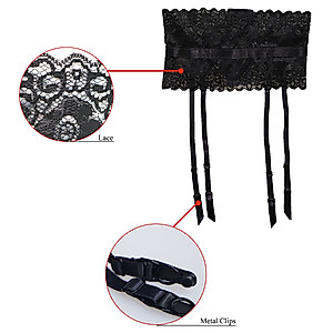 Women Lace 4 Straps Metal Buckles Mysterious Black Sexy Garter Belt for Stockings S508B (Medium)
