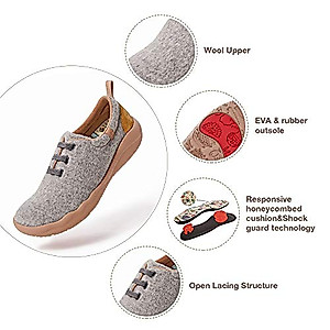 UIN Women's Walking Shoes Slip On Wool Lace-up Casual Lightweight Comfort Fashion Sneaker Segovia Light Grey (9.5)