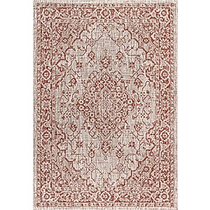 JONATHAN Y SMB102A-3 Rozetta Boho Medallion Textured Weave Indoor Outdoor Area -Rug Coastal Bohemian Rustic Glam Easy -Cleaning Bedroom Kitchen Backyard Patio Non Shedding, 3 X 5, Red/Taupe