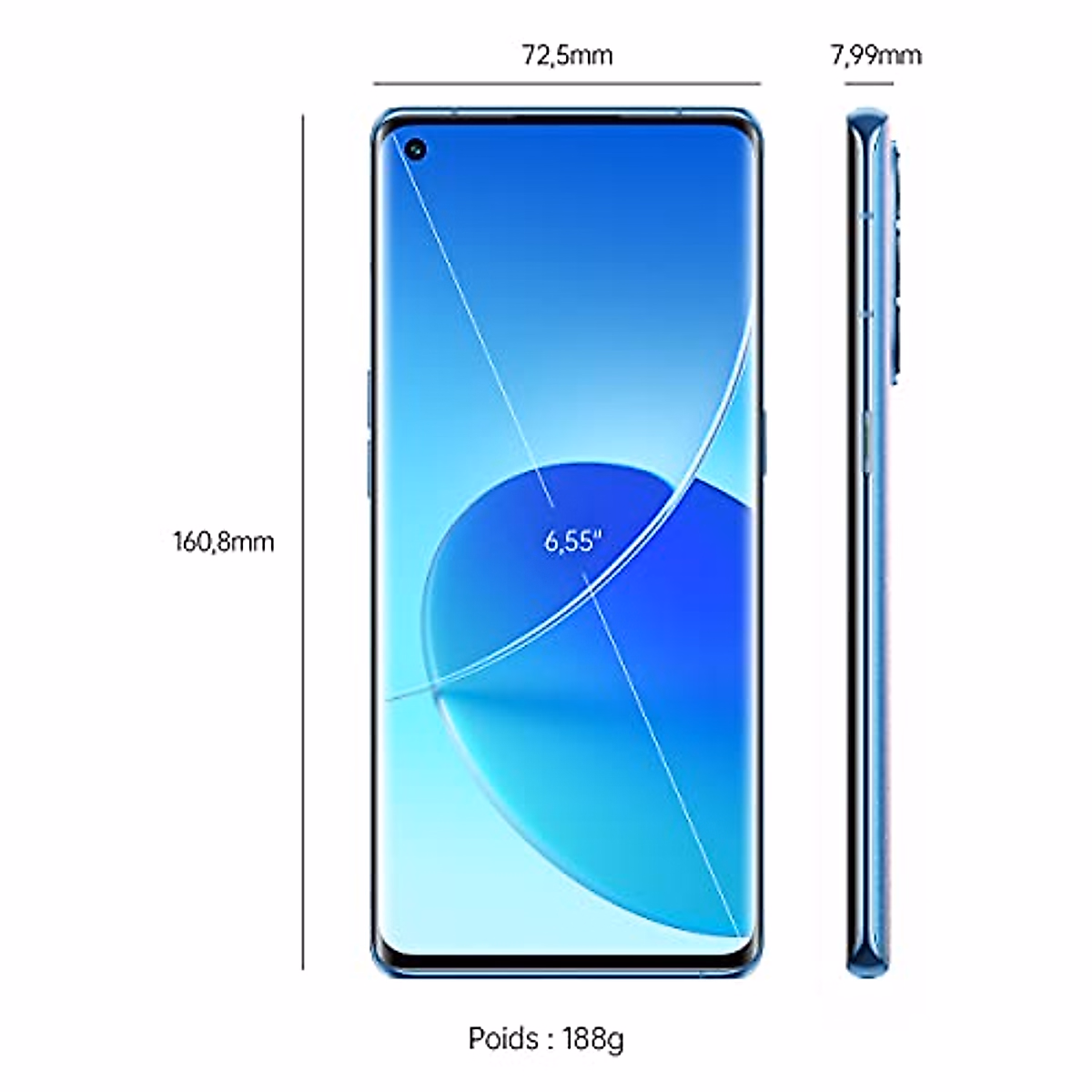 OPPO Reno 6 PRO 5G CPH2247 Dual SIM 12GB Ram 256GB Storage Snapdragon 870 EU/UK Global Model Factory Unlocked - Artic Blue