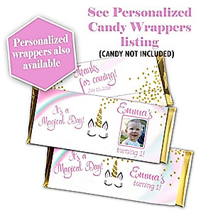 Unicorn candy bar wrappers - Set of 20 - Gold foil included - Girl Birthday Party - Baby Shower