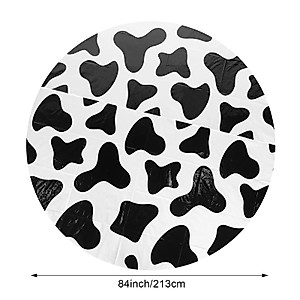 Oudain 6 Pcs 84'' Cow Tablecloth Round Tablecloth Plastic Washable Table Cloth Disposable Stain Resistant Table Cover for Picnic Camping Party Xmas Kitchen Dining Table(Black, Simple Style, 6 Pcs)