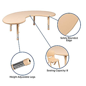Flash Furniture 35"W x 65"L Half-Moon Natural Plastic Height Adjustable Activity Table