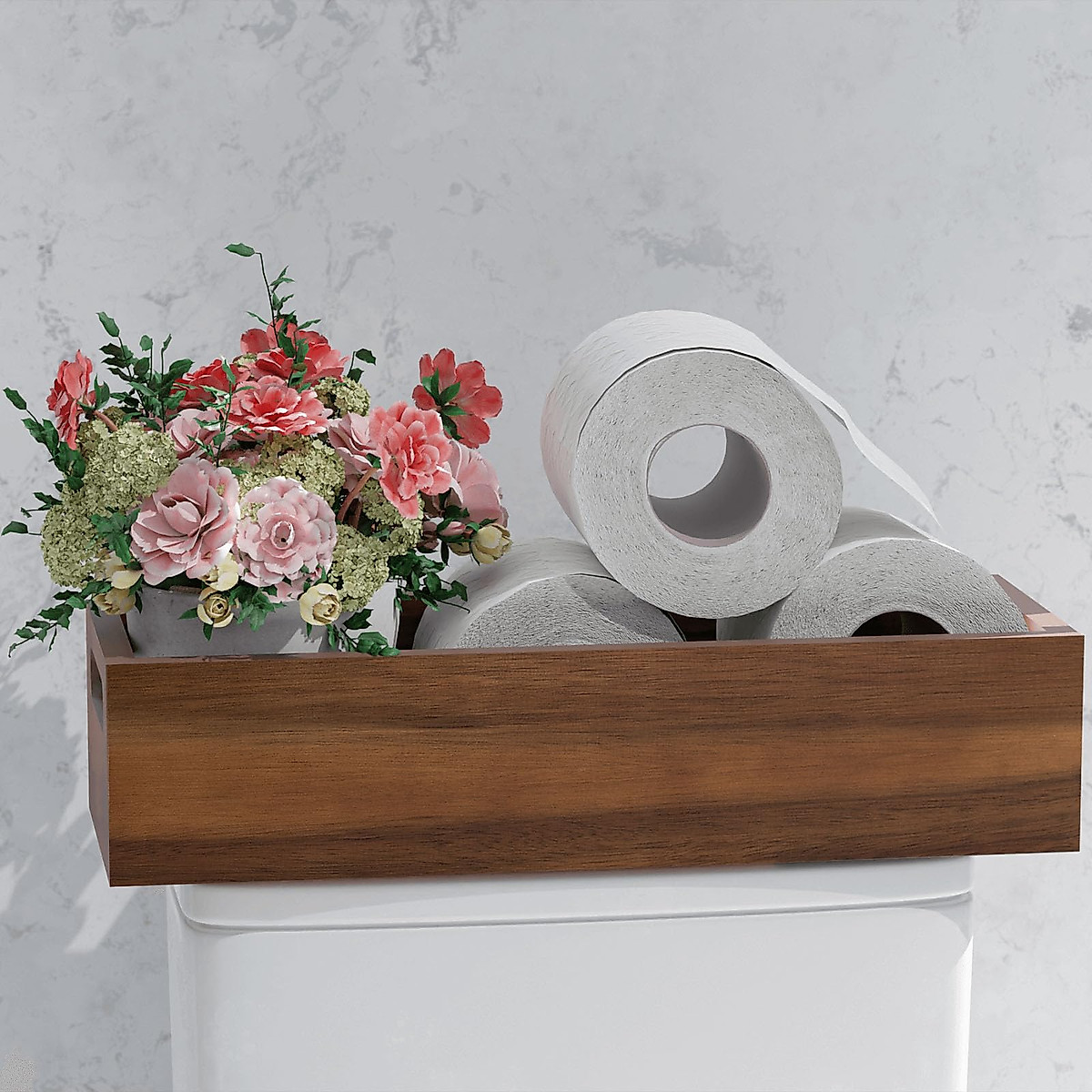 Eitida Natural Acacia Wood Bathroom Tray with Handles for Organizing Toiletries and Accessories - 16.5L x 6W inch