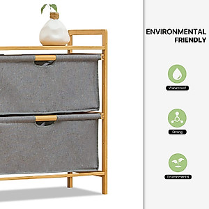 Magshion Storage Dresser with 2 Drawers, Bamboo Frame Fabric Storage Tower, End Side Table Nightstand with 2 Fabric Bins, Chest Storage Organizer for Bedroom, Living Room, Hallway