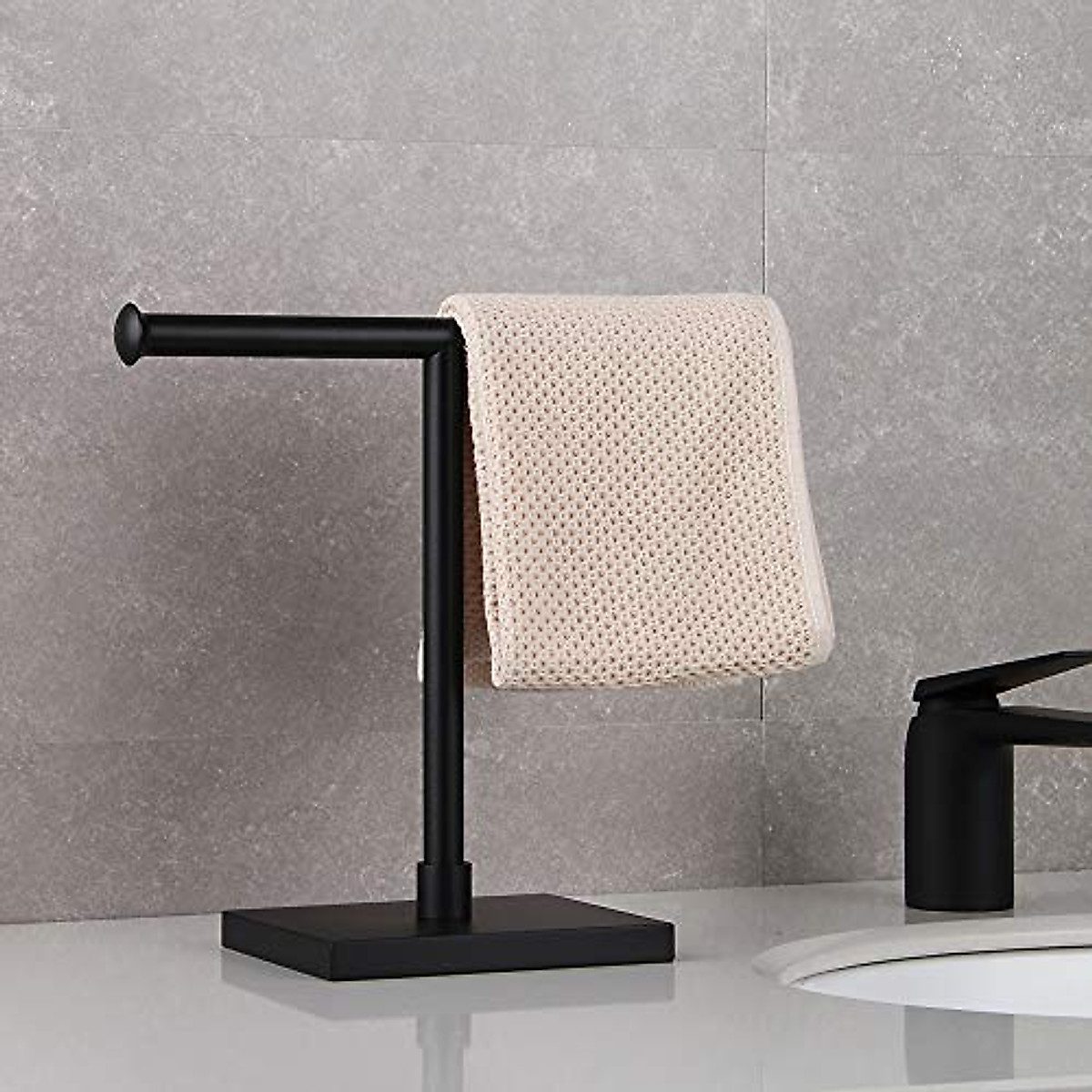 GERZWY SUS 304 Stainless Steel Hand Towel Holder Standing Tree Rack for Bathroom Vanities Countertop, Matte Black